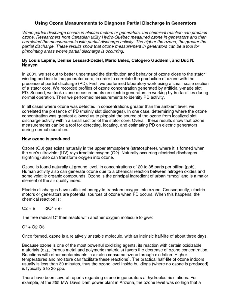 Using Ozone Measurements To Diagnose Partial Discharge in Generators ...
