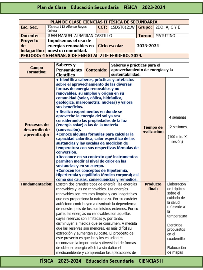 Planeaciones Enero 2024 Juan Manuel AC | PDF | Fahrenheit | Celsius