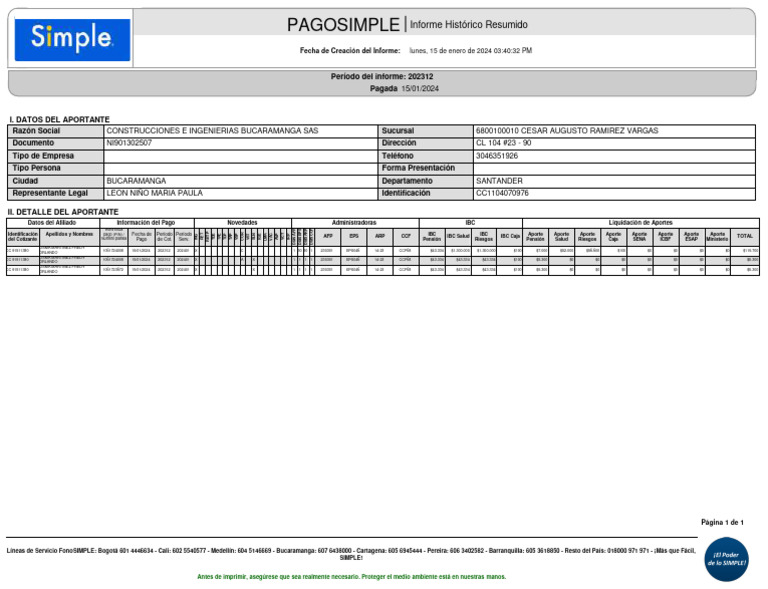Planilla Simple Restrepo 2024 | PDF