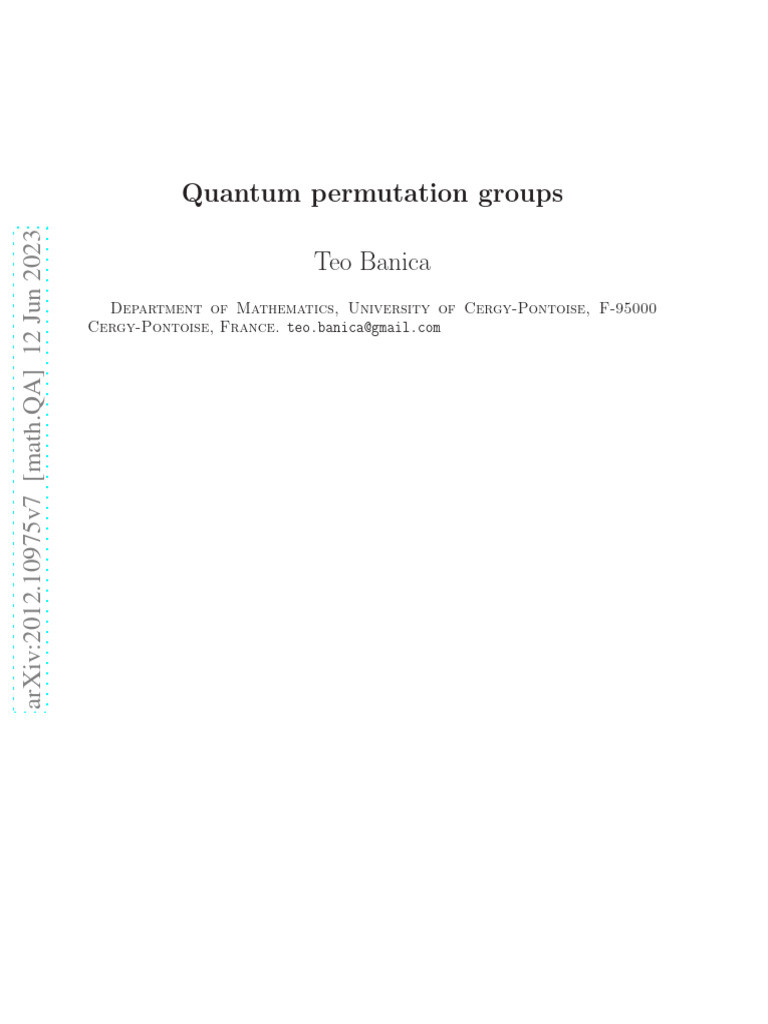 Quantum Permutation Groups: Department of Mathematics, University of Cergy-Pontoise, F-95000 ...
