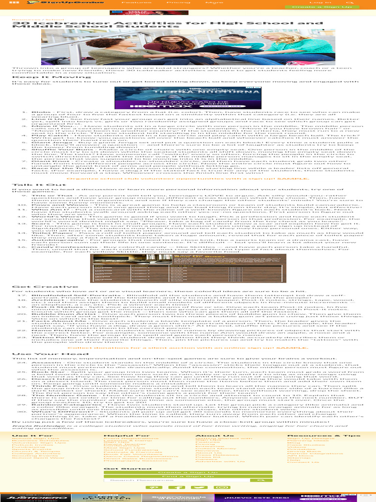 30 Icebreaker Activities For High School and Middle School Students 2 | PDF