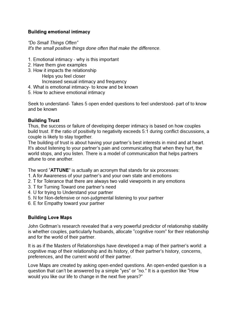 Building Emotional Intimacy | PDF | Intimate Relationships | Emotions