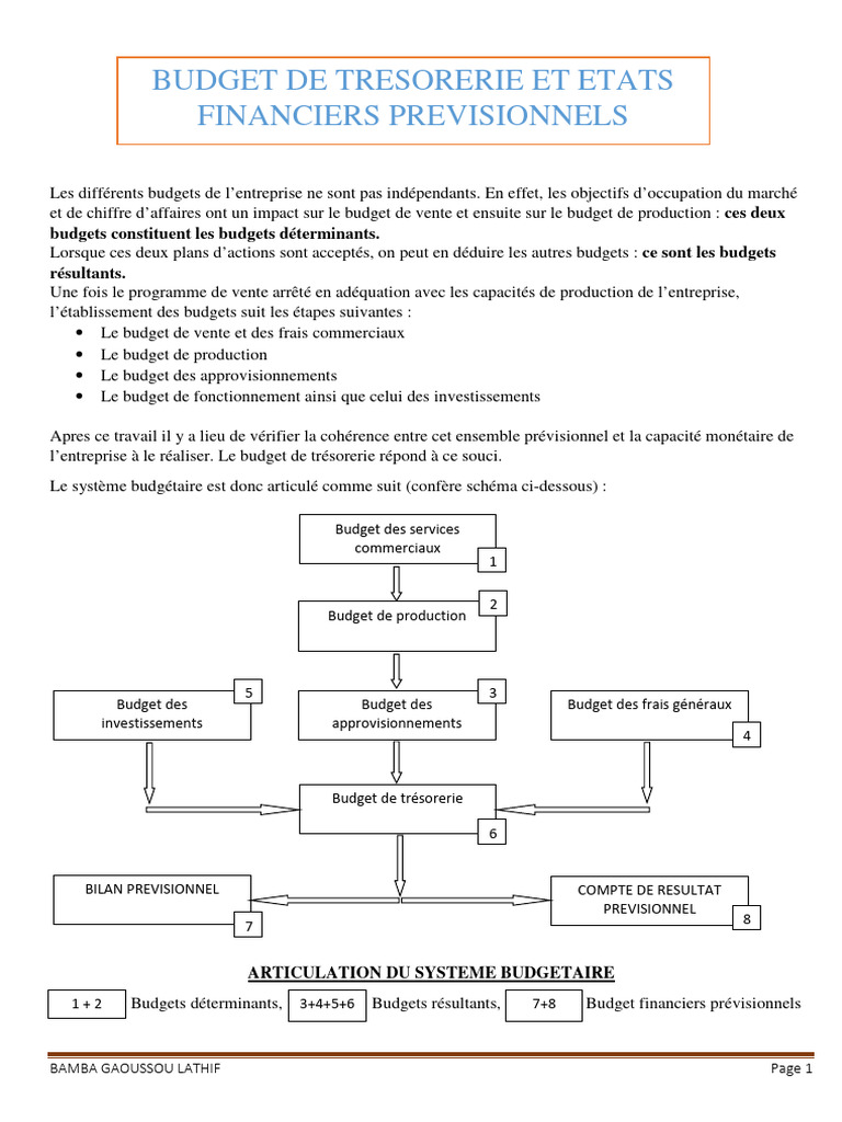 Budget de Trésorerie et États Financiers | PDF | Bilan comptable | Taxe ...