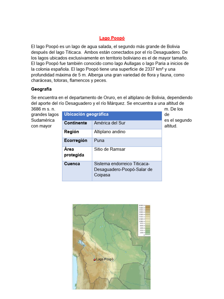 El Lago Poopó Es Un Lago de Agua Salada | PDF | Ciencia medioambiental ...