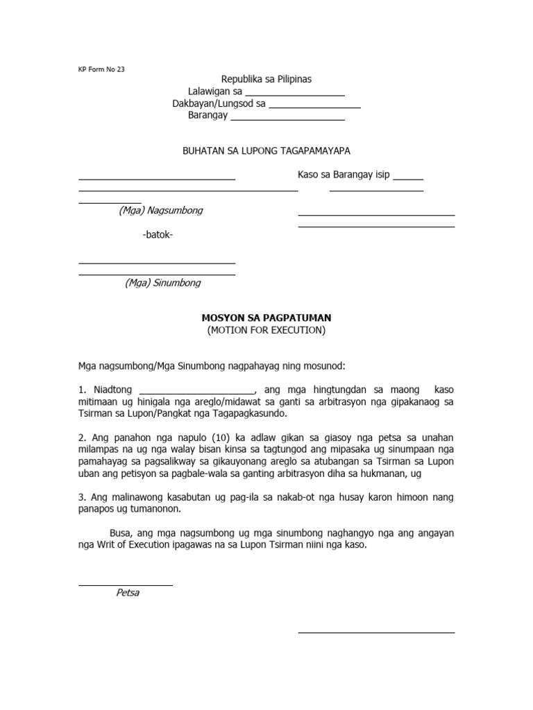23 KP Form MOTION FOR EXECUTION | PDF
