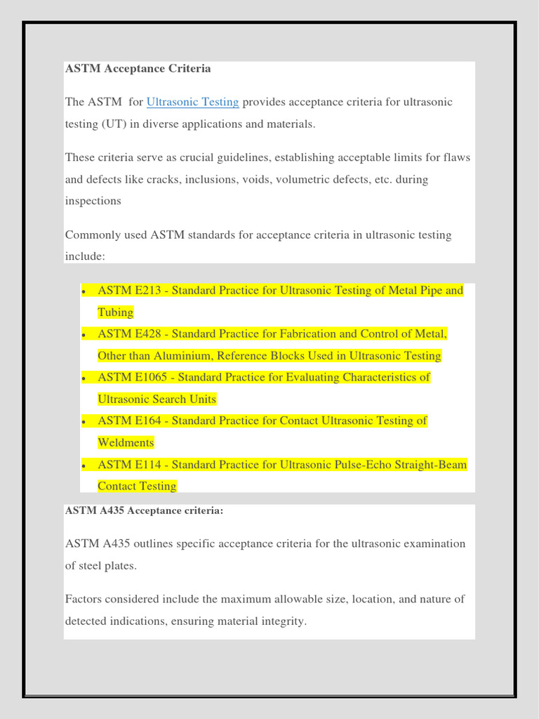 ASTM Acceptance Criteria | PDF | Nondestructive Testing | Pipe (Fluid ...