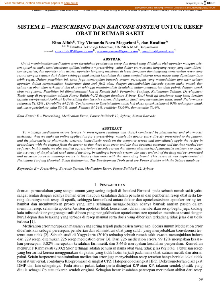 Sistem E - Prescribing Dan Barcode System Untuk Resep Obat Di Rumah ...