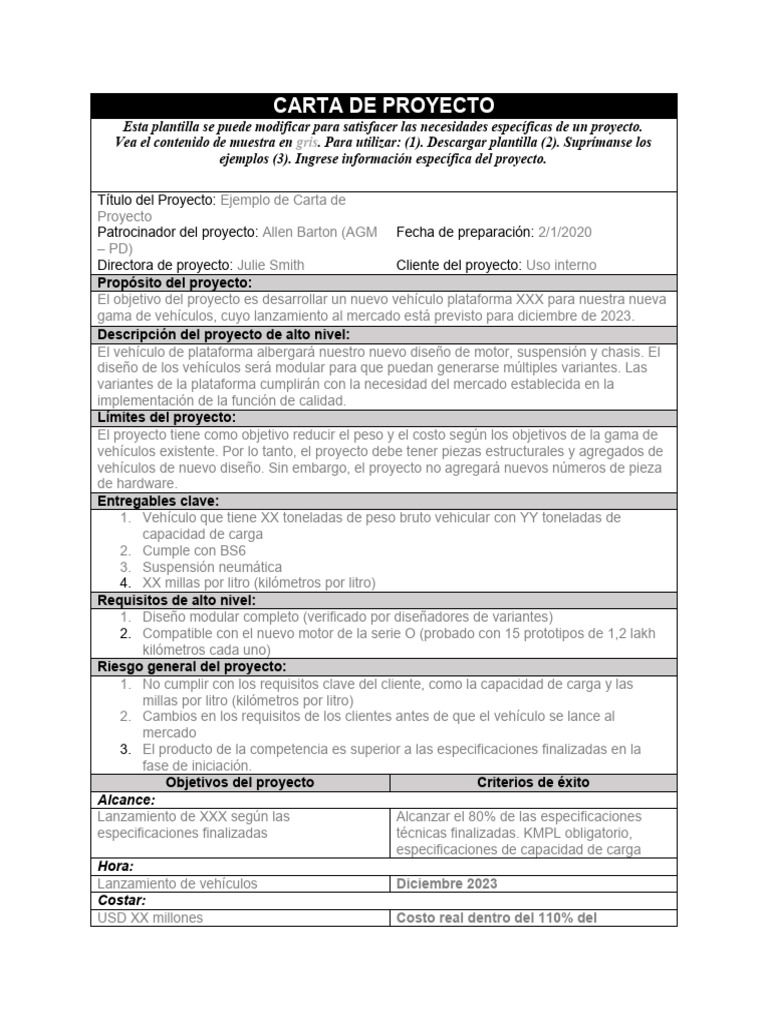 Carta de Proyecto | Descargar gratis PDF | Presupuesto | Diseño