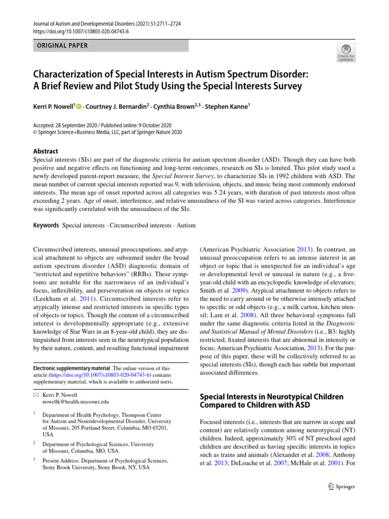 Characterization of Special Interests in Autism Spectrum Disorder ...