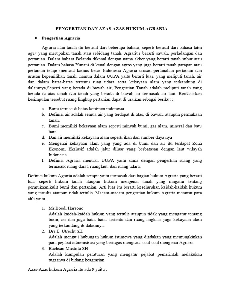 Pengertian Dan Azas Azas Hukum Agraria | PDF