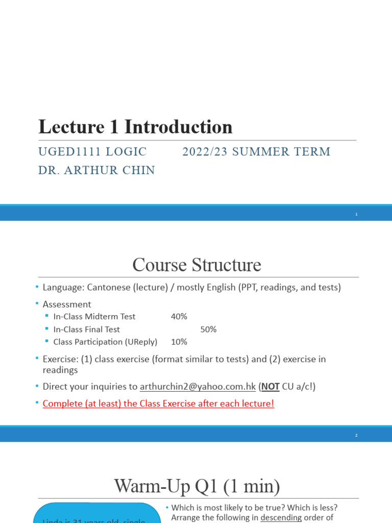 Lecture 1 Introduction | PDF | Argument | Deductive Reasoning