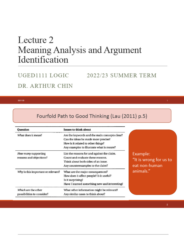 Lecture 2 Meaning Analysis and Argument Identification | PDF ...