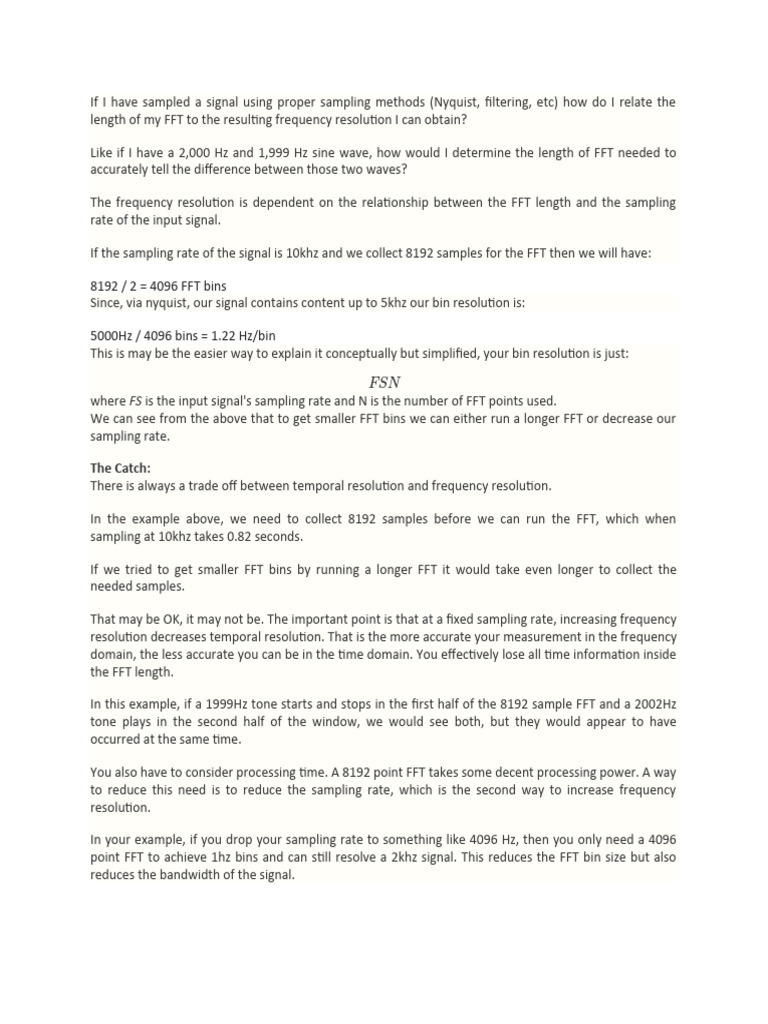 FFT Length and Frequency Resolution Explained | PDF | Sampling (Signal ...