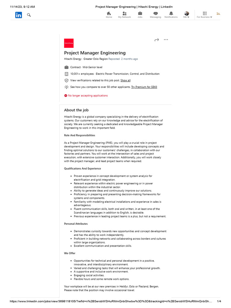 Project Manager Engineering: About The Job | PDF | Engineering | Linked In