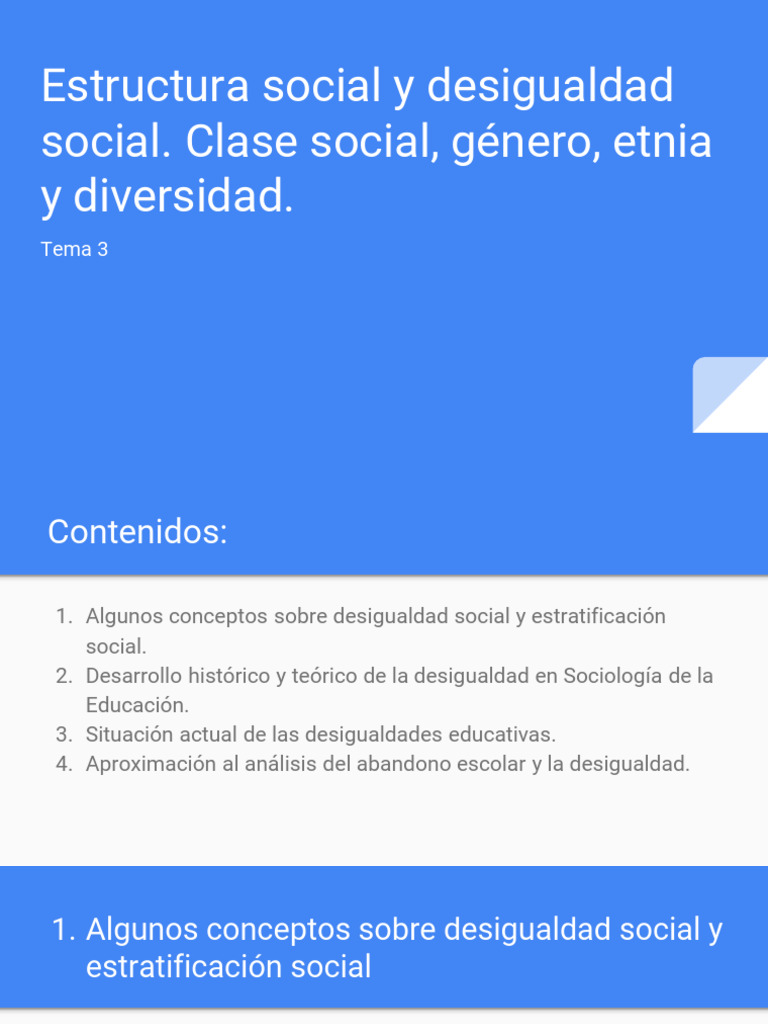 Tema 3. Estructura Social y Desigualdad Social. Clase Social, Género, Etnia y Diversidad. | PDF ...