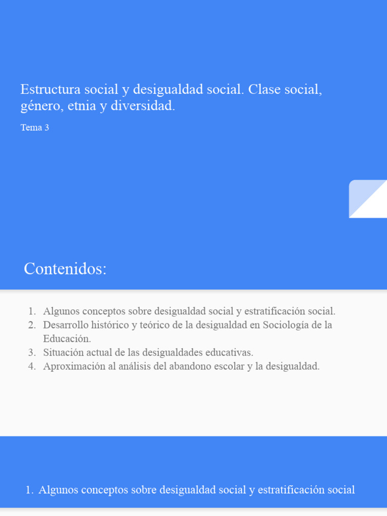 Tema 3. Estructura Social y Desigualdad Social. Clase Social, Género, Etnia y Diversidad. | PDF ...