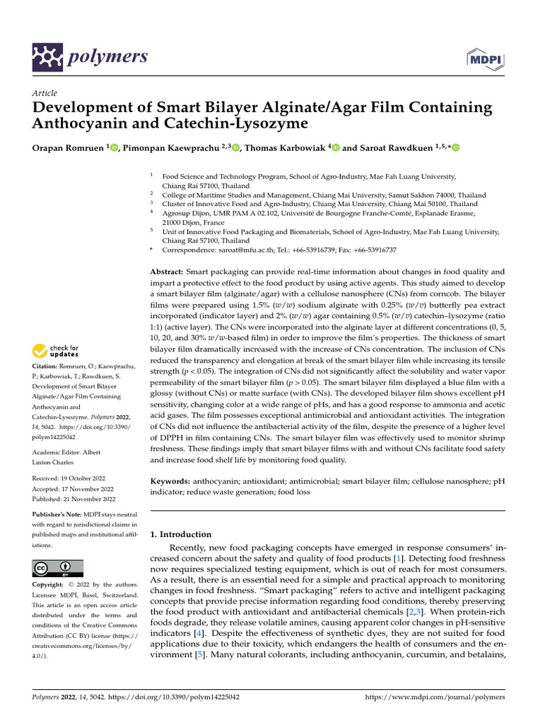 Development of Smart Bilayer AlginateAgar Film Containing-Compressed ...