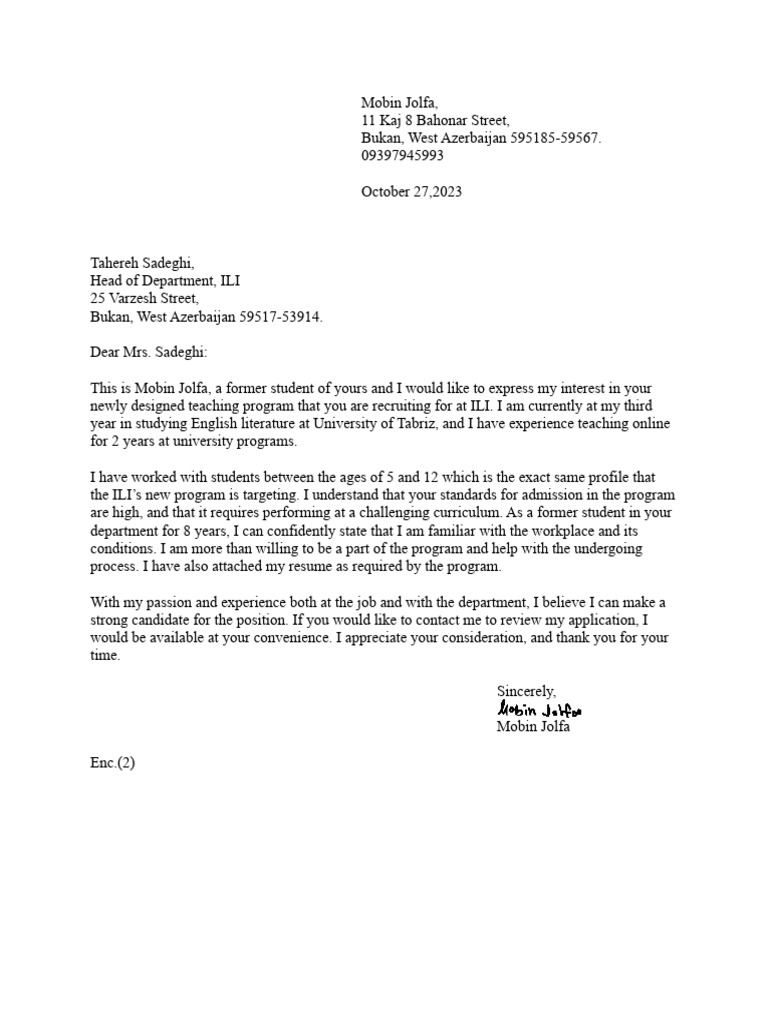 Job Application Letter | PDF