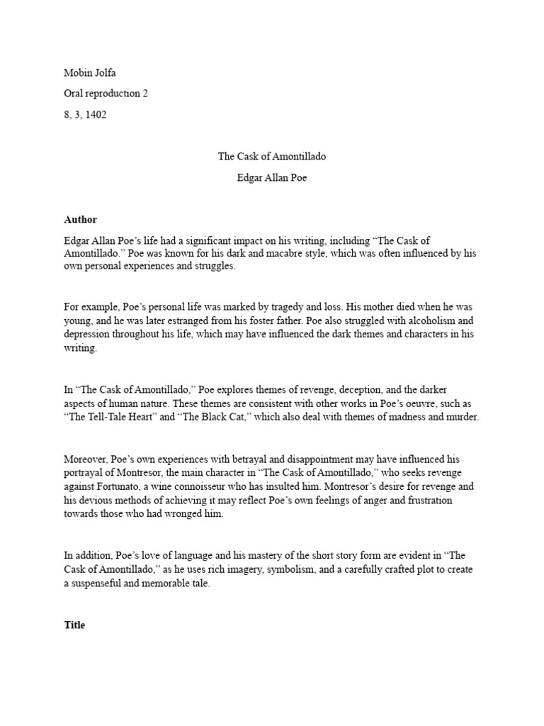 The Cask of Amontillado | PDF | Poetry | General Fiction