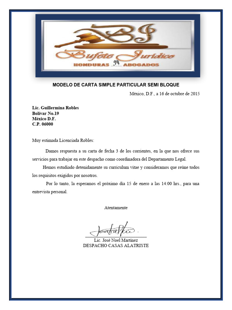 MODELO DE CARTA SIMPLE PARTICULAR Semi Bloque | PDF