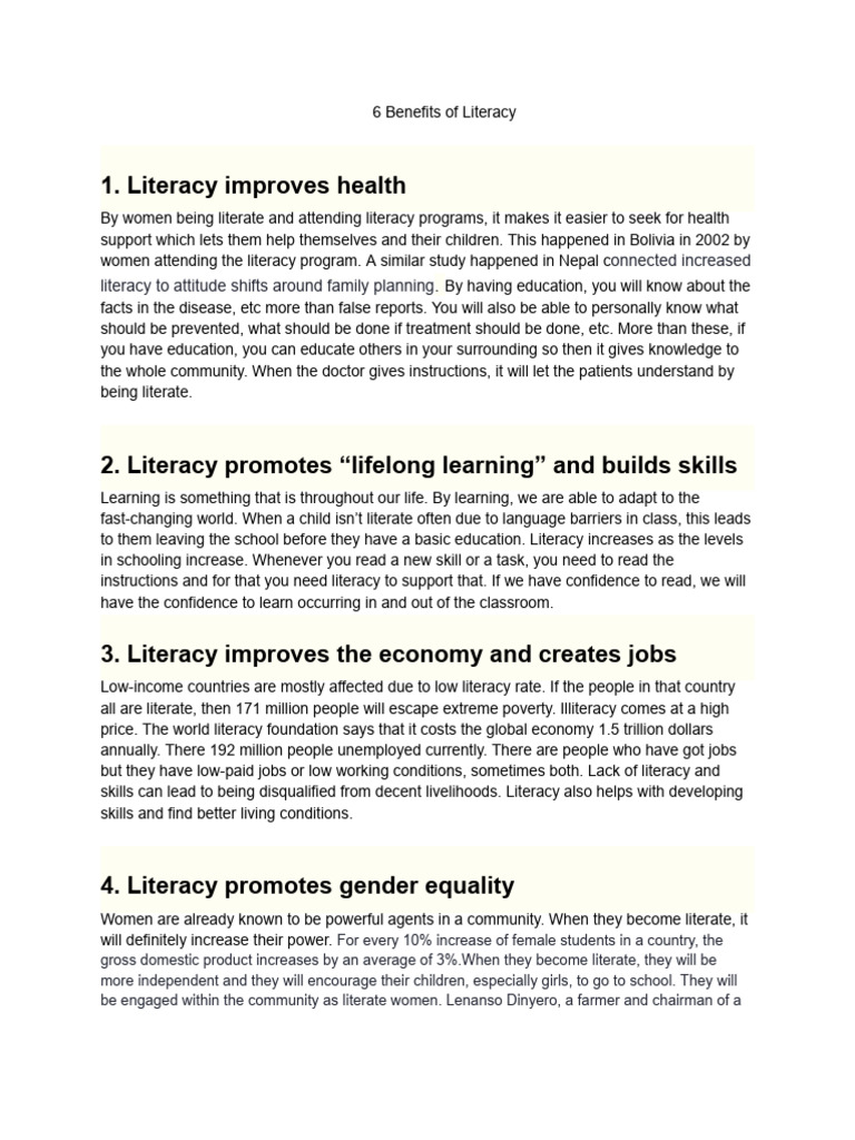 6 Benefits of Literacy | PDF | Literacy | Poverty
