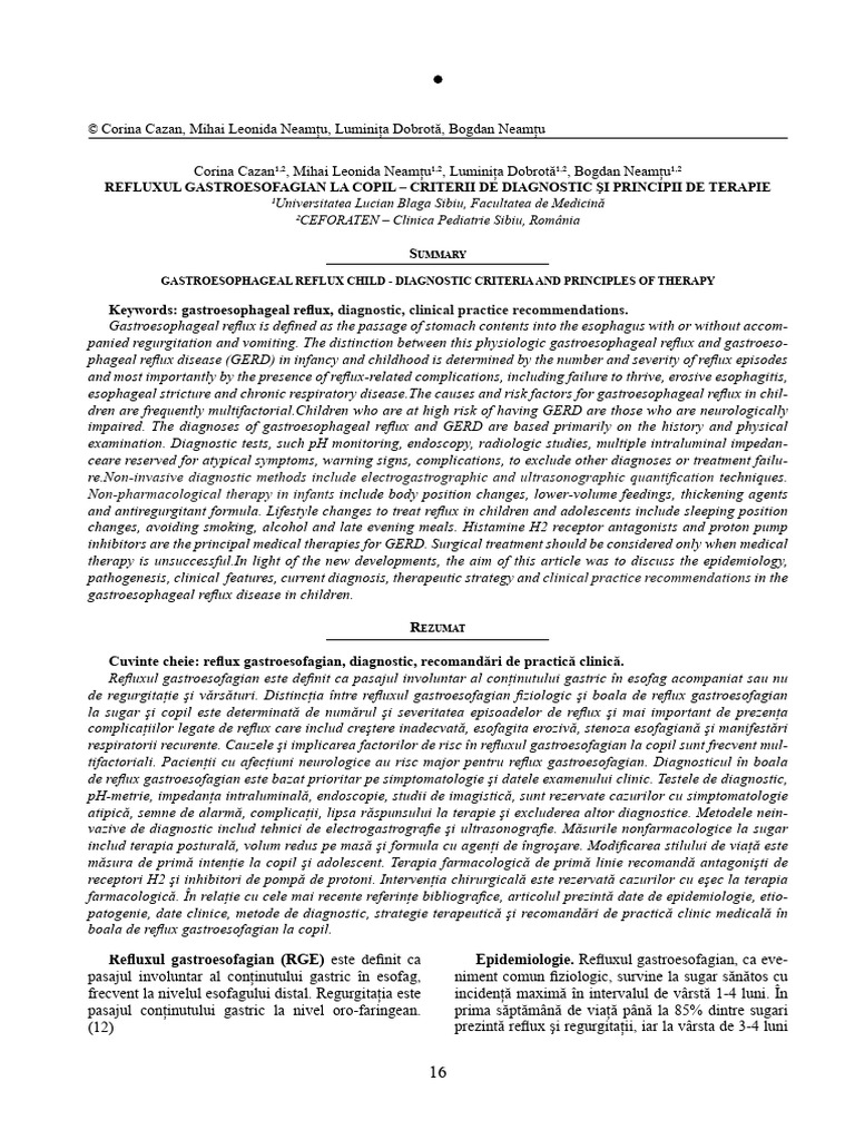Refluxul Gastroesofagian La Copil Criterii de Diagnostic Si Principii ...