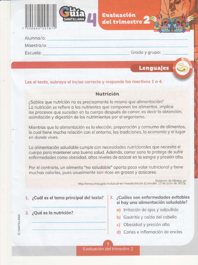 ??4° Santillana Examen Trim 2 | PDF