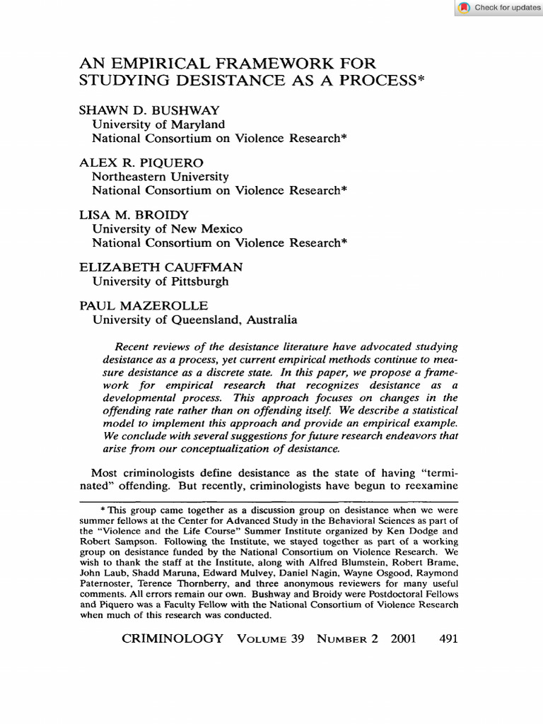 Criminology - 2006 - BUSHWAY - AN EMPIRICAL FRAMEWORK FOR STUDYING ...