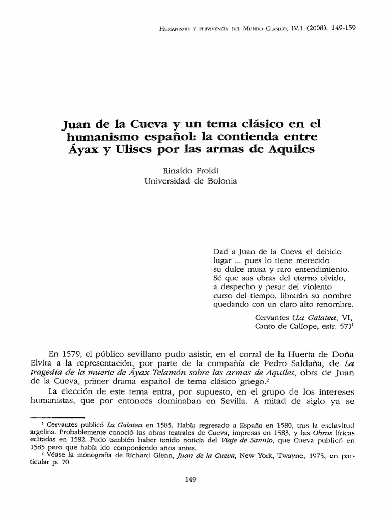 Juan de La Cueva y Un Tema Clasico en El Humanismo Espanol La Contienda ...