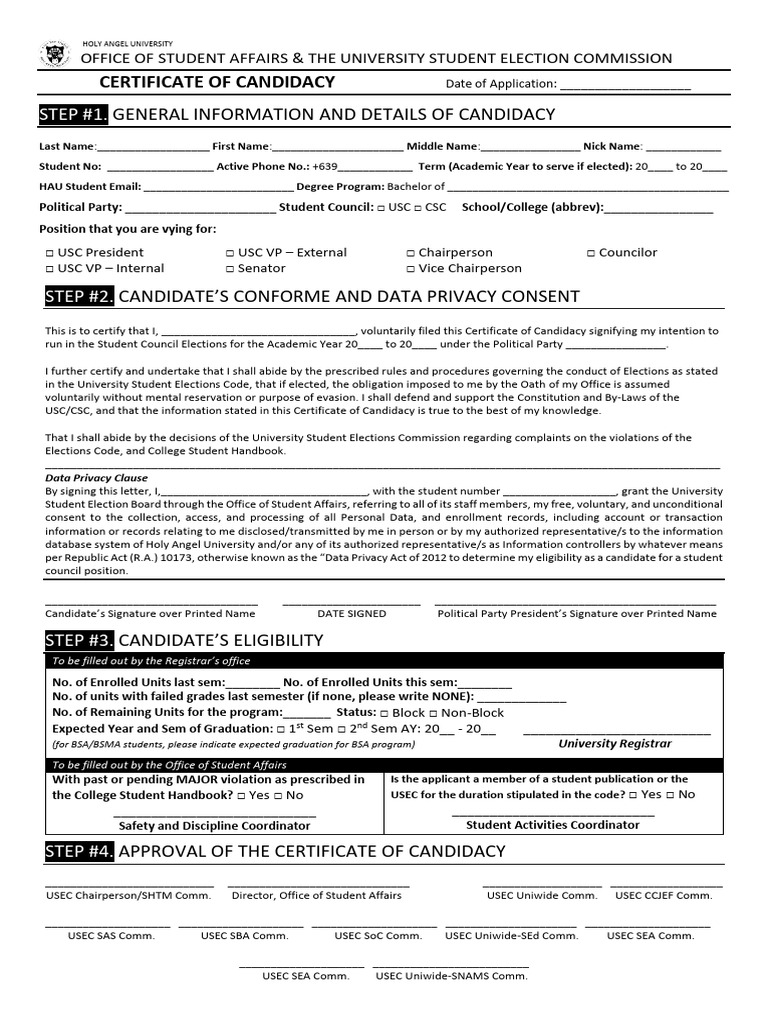 Revised Certificate of Candidacy | PDF | Government | Justice