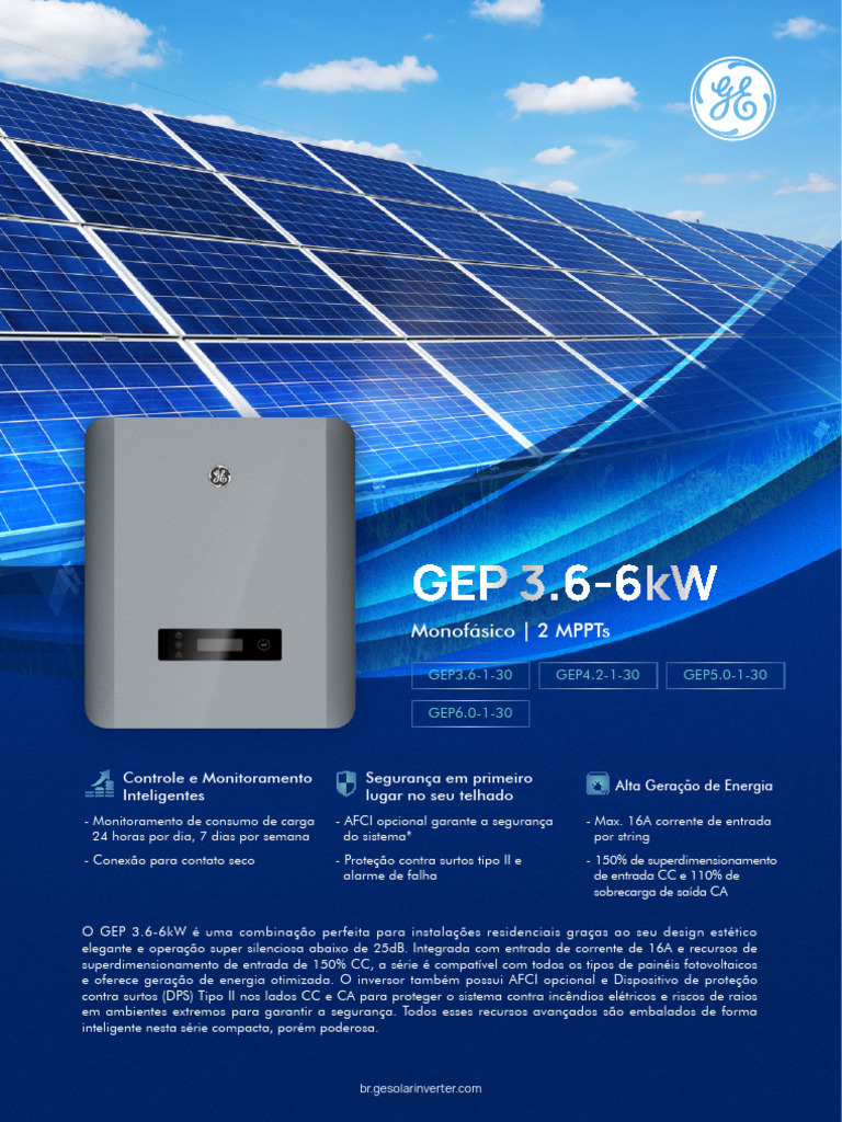 Datasheet Inversor GE - GEP 3,6 - 6 KW | PDF | Energia elétrica | Metrologia