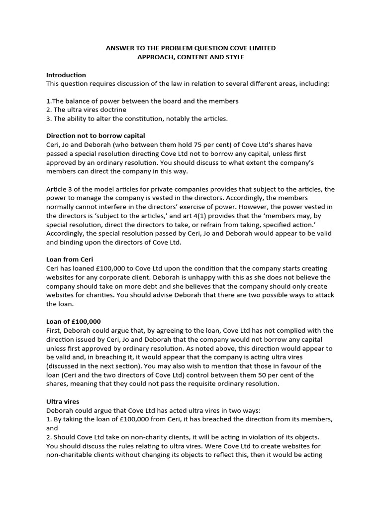 Answer To The Problem Question Cove Limited | PDF | Loans | Justice