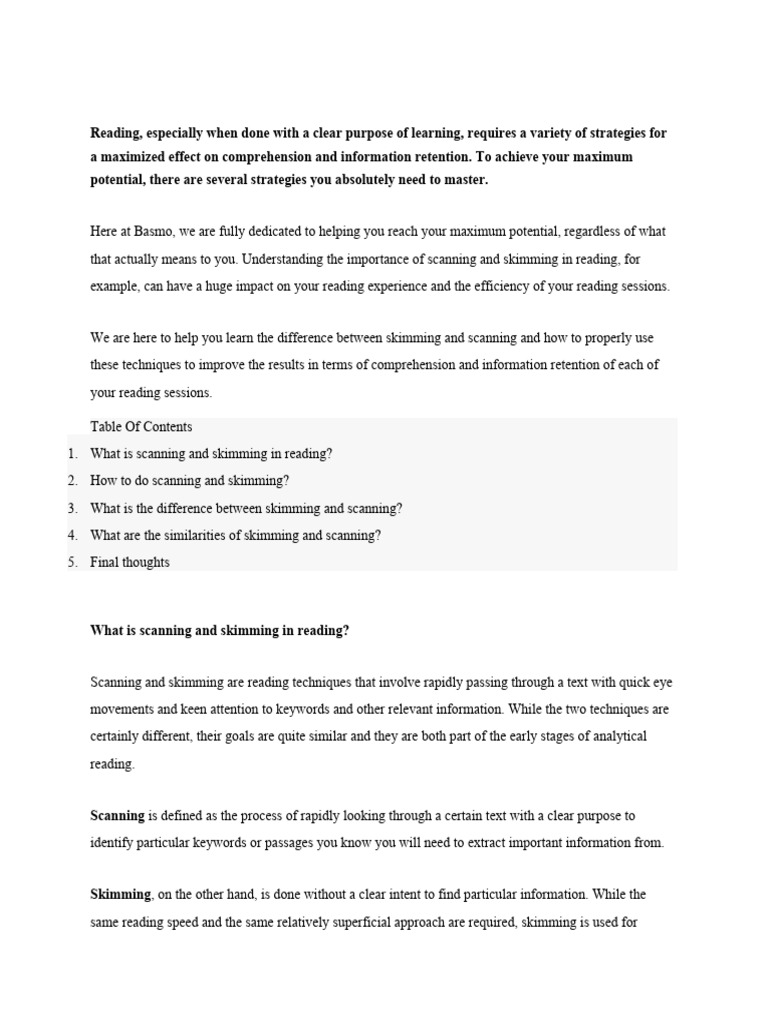 Scanning and Skimming | Download Free PDF | Speed Reading | Reading ...