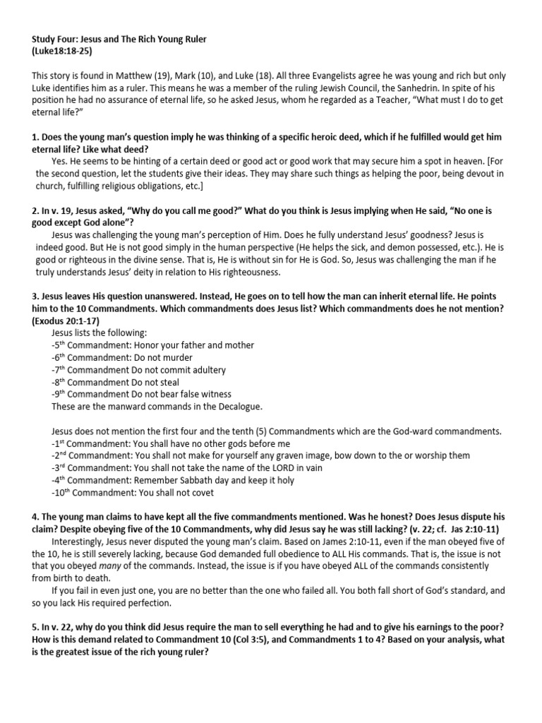 Study 4 Jesus and The Rich Young Ruler | PDF | Ten Commandments | Jesus