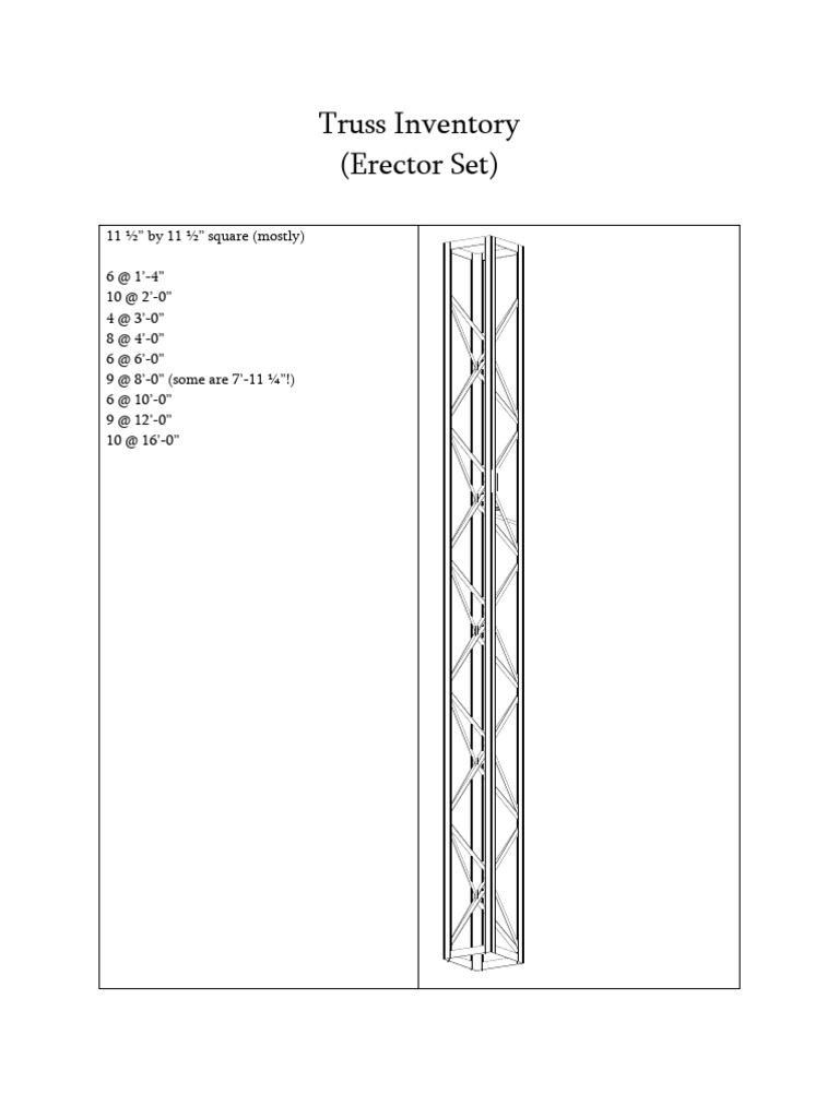 Truss Inventory List and Dimensions | PDF | Cooking, Food & Wine ...