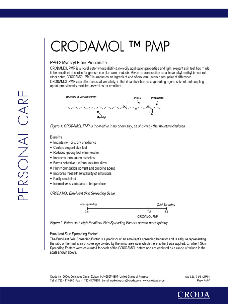 Crodamol PMP - FT | PDF | Viscosity | Emulsion