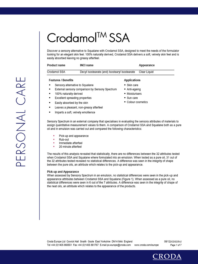 Crodamol SSA - FT | PDF | Solubility | Finger