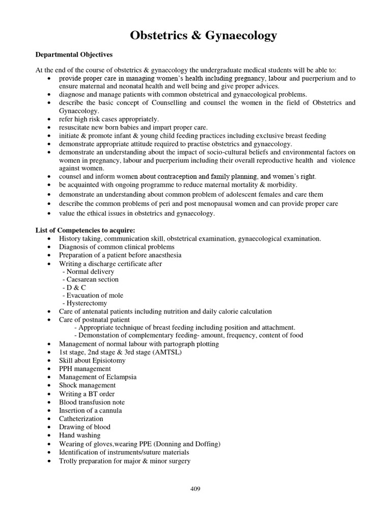 Obstetrics & Gynaecology: Departmental Objectives | PDF | Childbirth ...