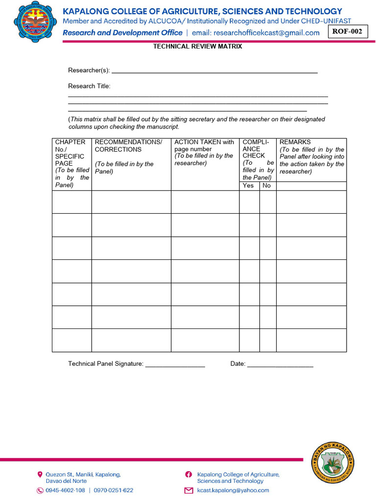 ROF 002 Technical Review Matrix | PDF | Computers