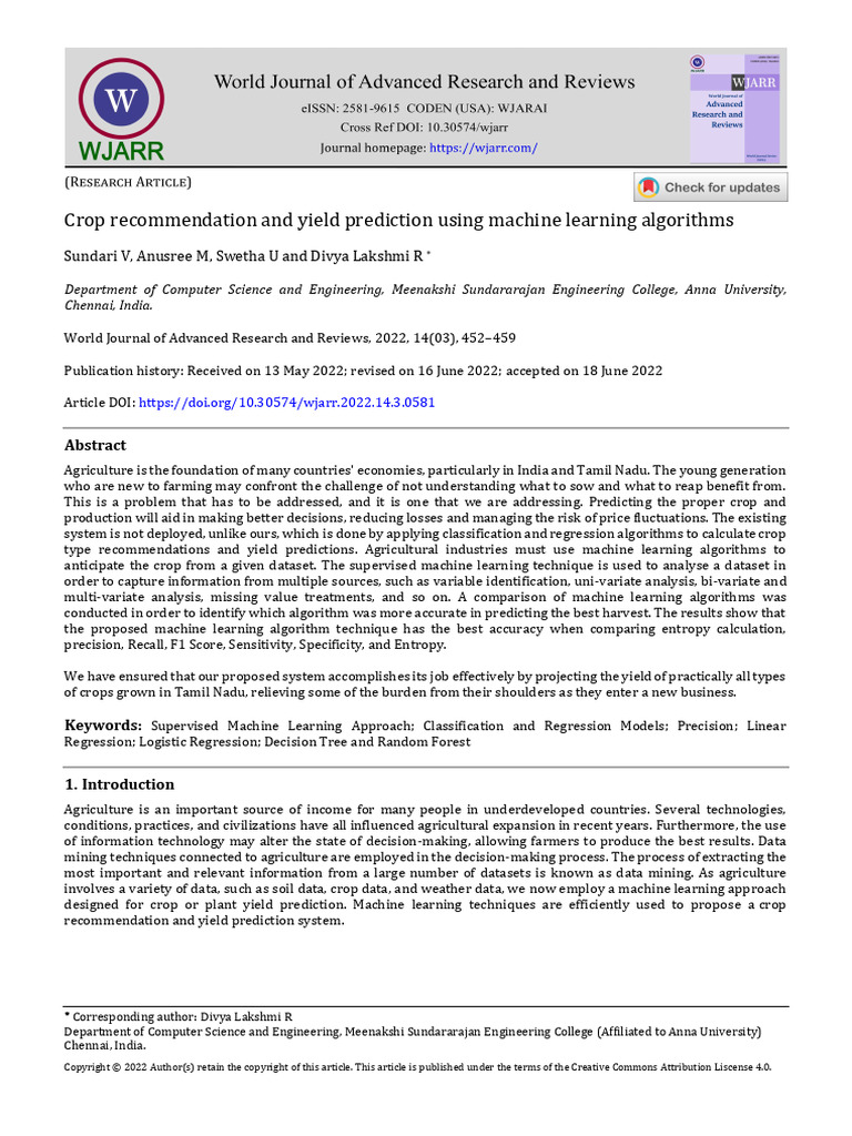 Yield Prediction Using Machine Learning | PDF | Machine Learning ... Yield Prediction Using Machine Learning | PDF | Machine Learning ...