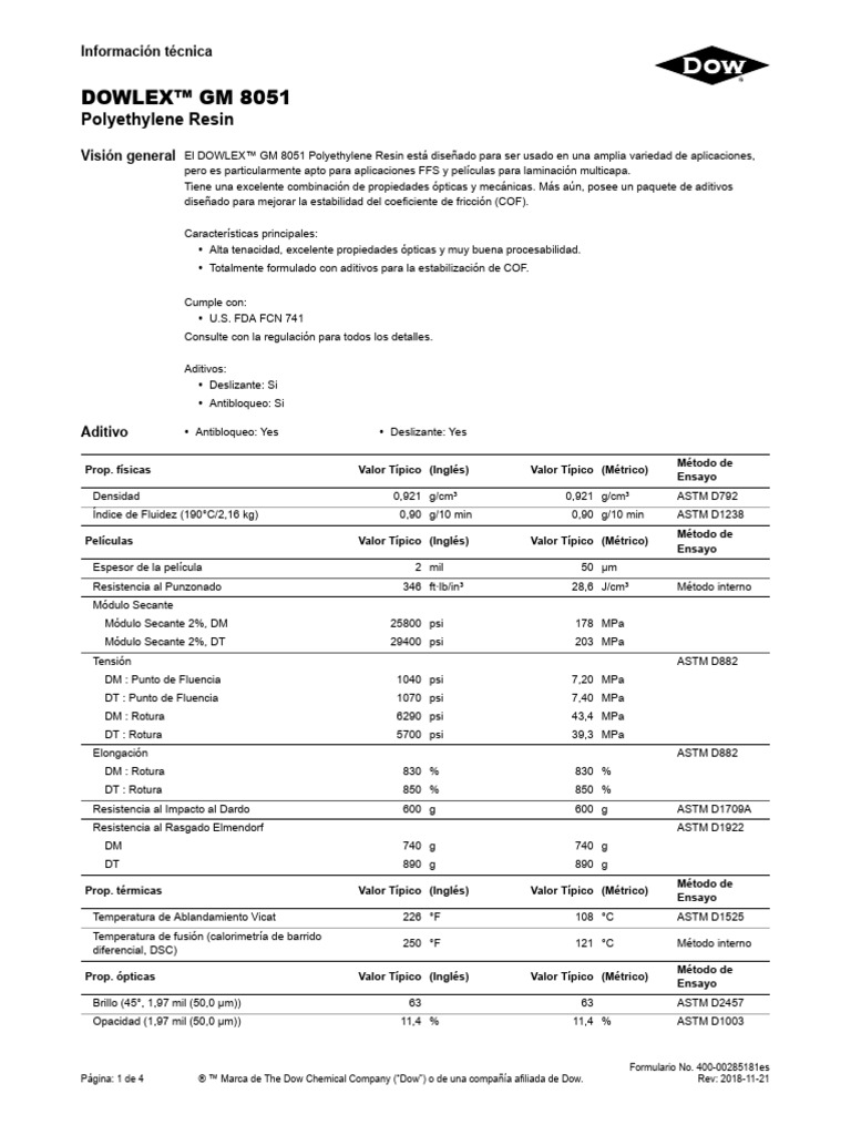 400 00285181es Dowlex GM 8051 Tds | PDF | Cigarrillo electrónico