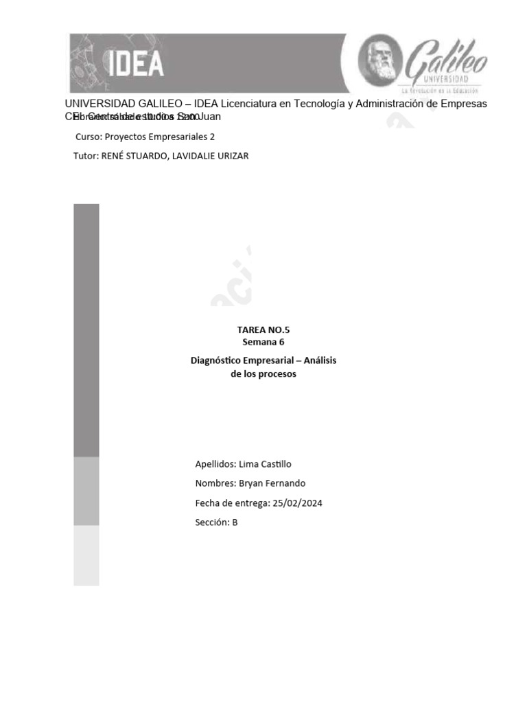 Tarea No 5 Diagnóstico Empresarial Análisis De Los Procesos Pdf