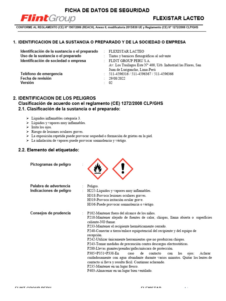 MSDS Flexistar Lacteo V02 | PDF | Química | Ciencias fisicas