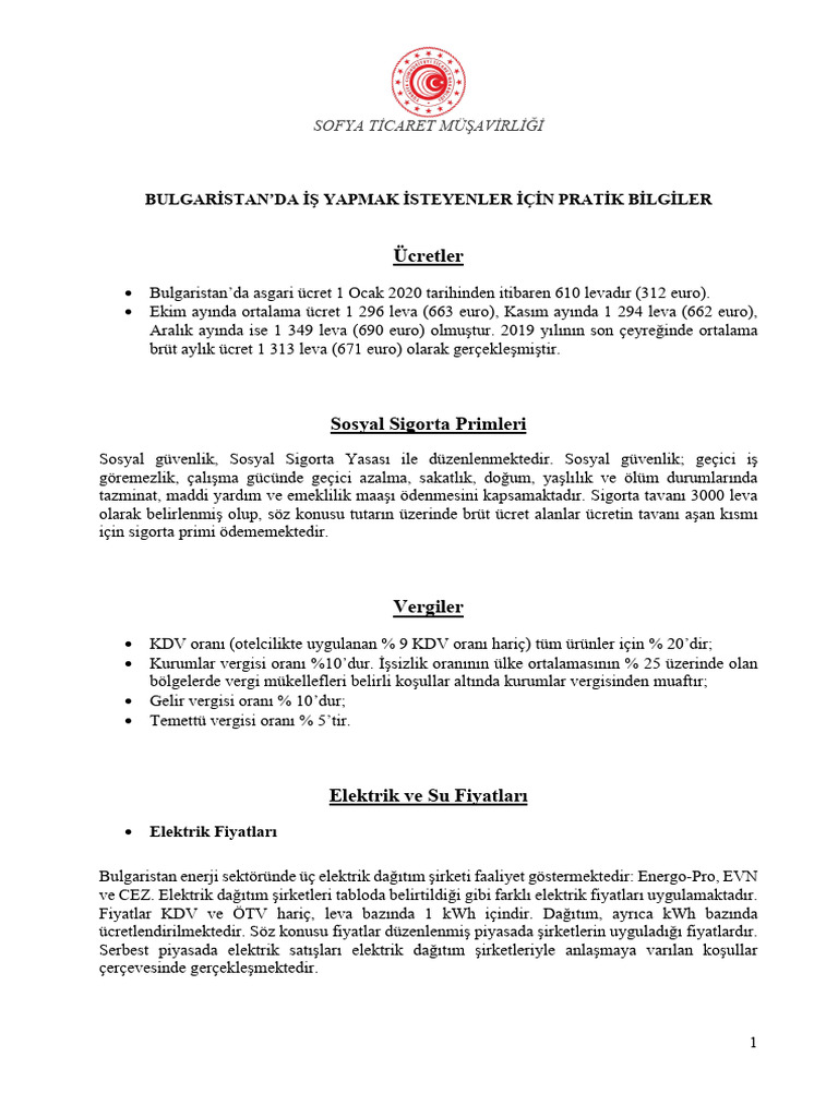 Bulgaristan Pratik Bilgiler Notu | PDF