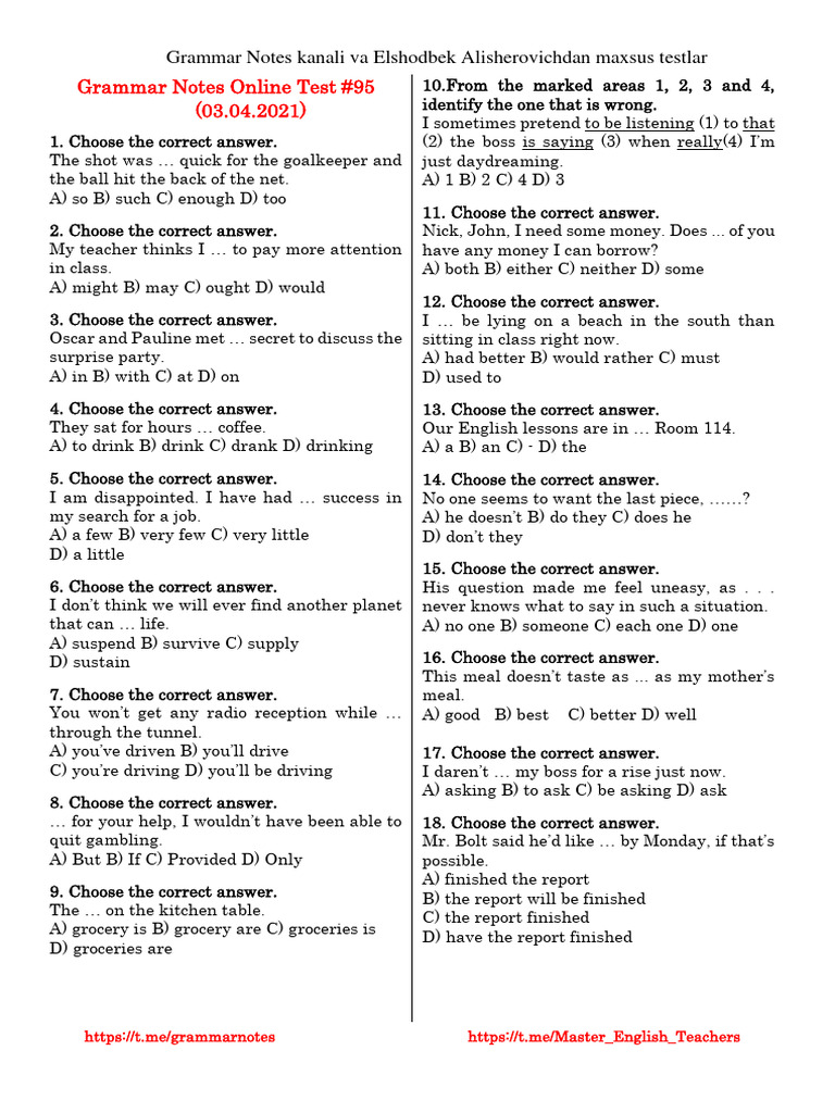 DTM Online Test #95 Grammar Notes | PDF | Flowers | Plants