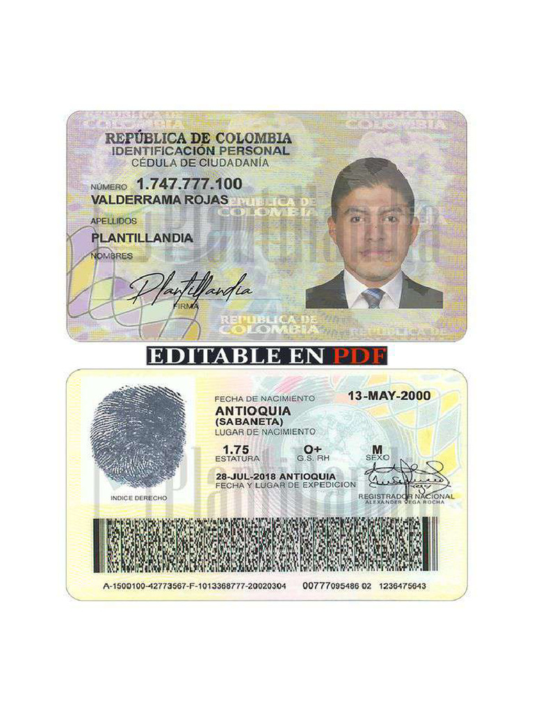 Plantilla Cedula de Colombia para Editar en PDF | PDF