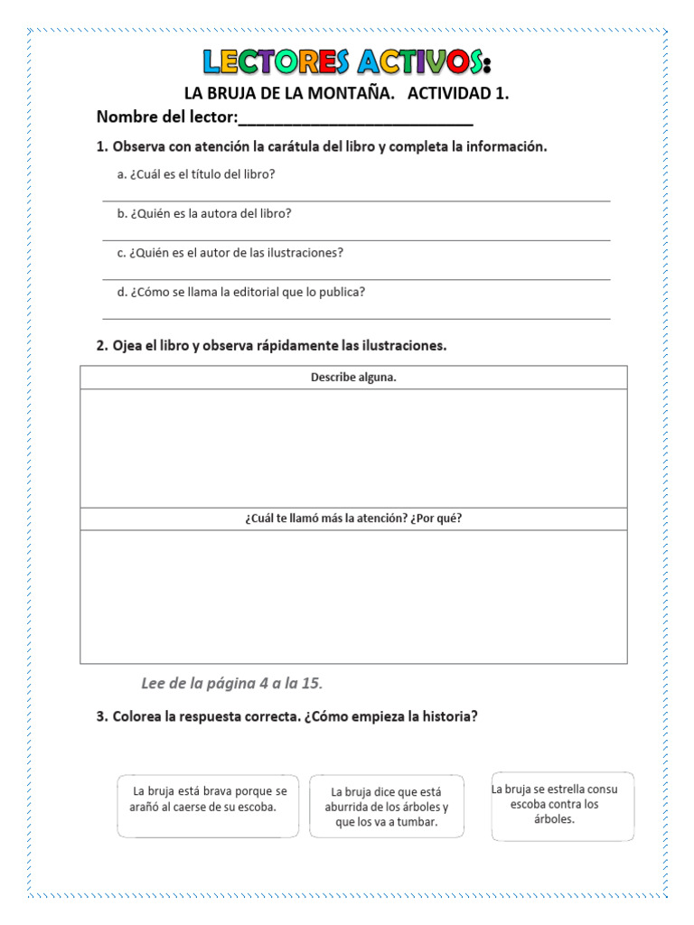 Actividades sobre "La Bruja de la Montaña" | PDF