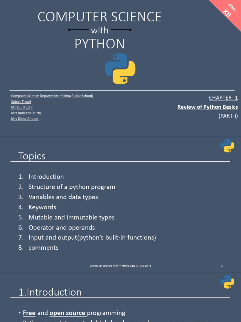 COMPUTER SCIENCE-XII-CH1p1 | PDF | Data Type | Python (Programming Language)