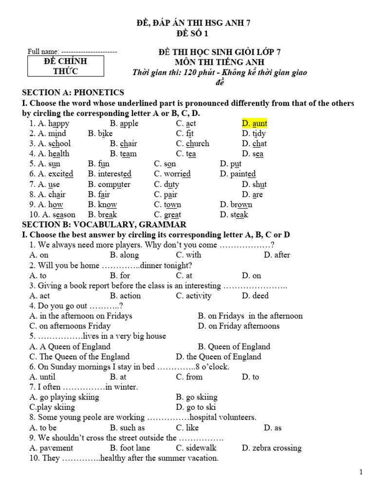 De HSG Anh 7 Co Dap An | Download Free PDF | Ellipsis