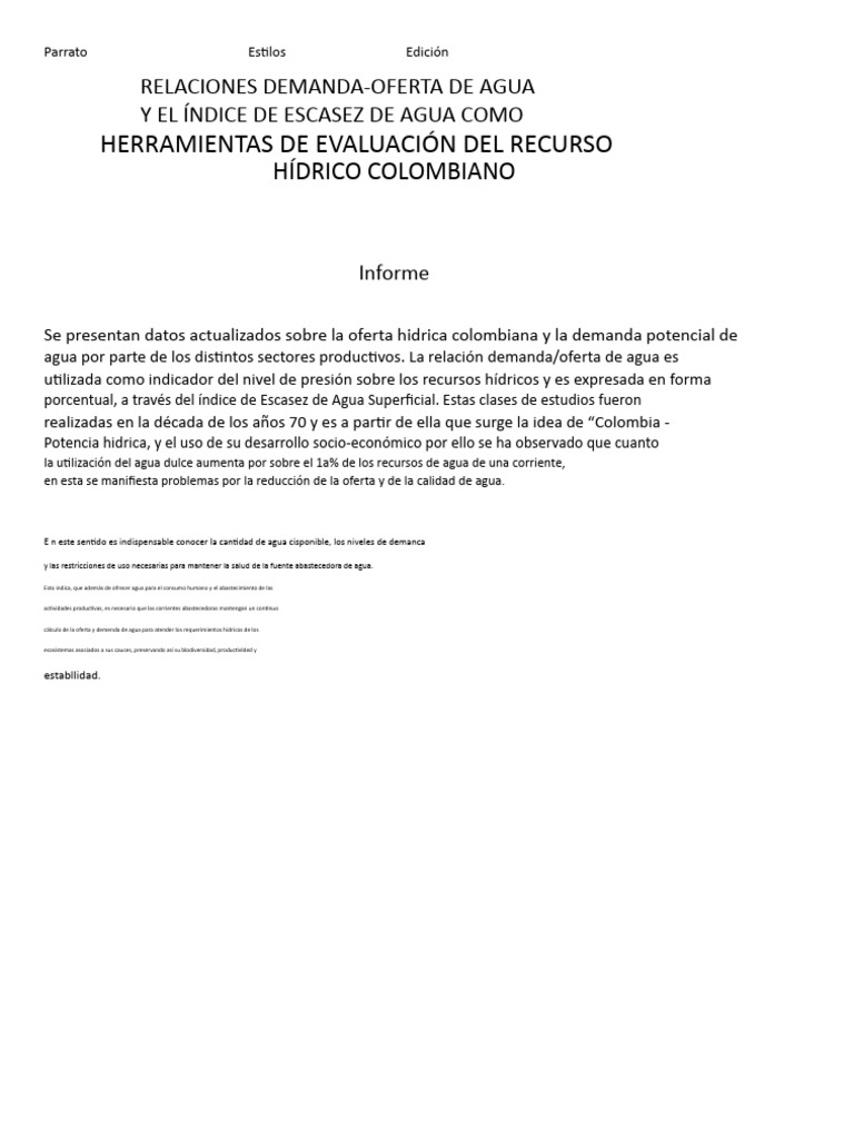 Informe de Oferta Hidrica | PDF | Agua | Escasez de agua